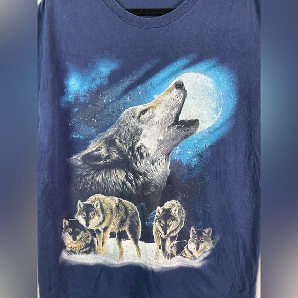 Vintage | Shirts | Vintage 9s Y2k Howling Wolf Pack Moon Graphic Blue ...